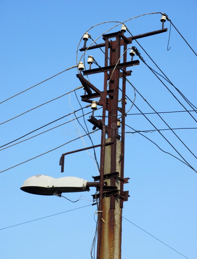 Street Electric Pole with Lamp and Insulators Stock Photo - Image of ...