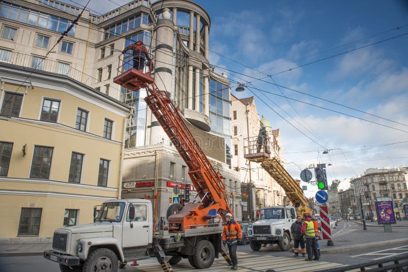 Street electrical work editorial image. Image of hardhat - 46831740