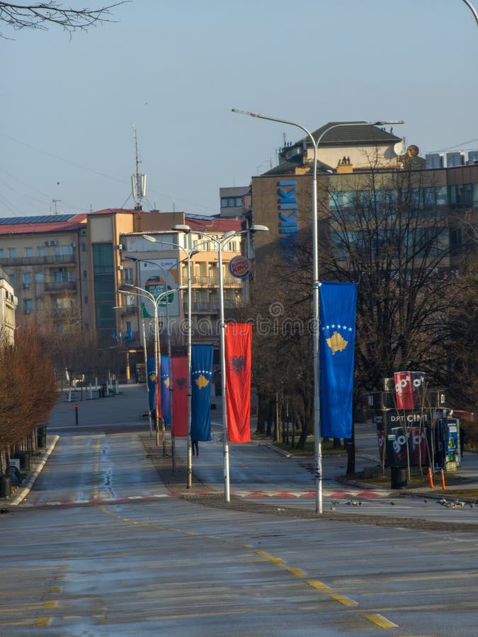 The Street is Empty of Traffic As the Flag Has Been Hung Editorial ...