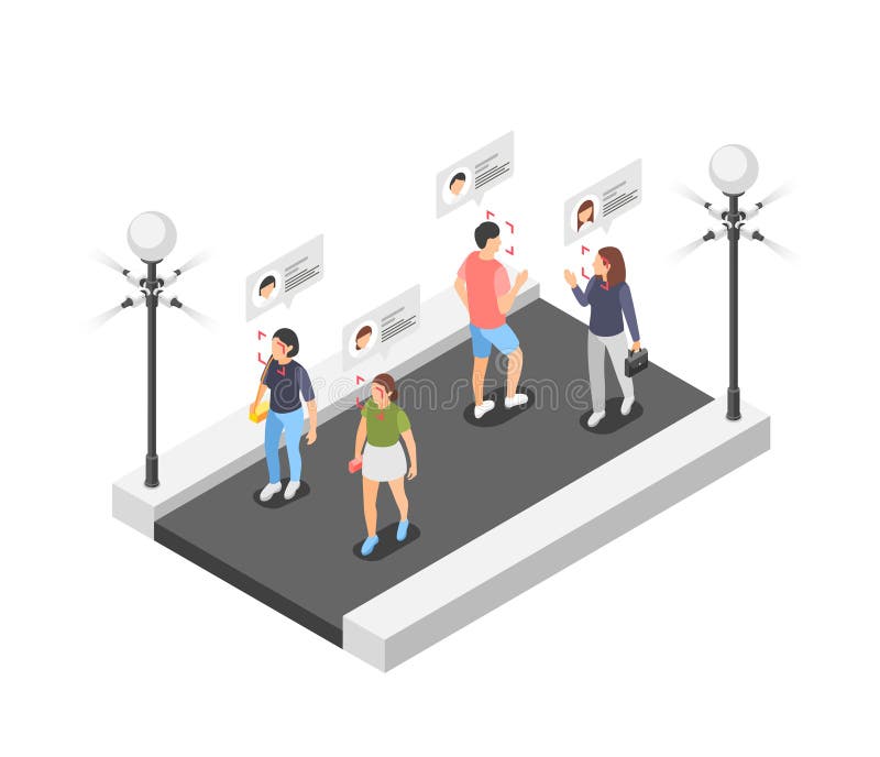 Street Face Recognition. People Walking in City with Smart Security ...