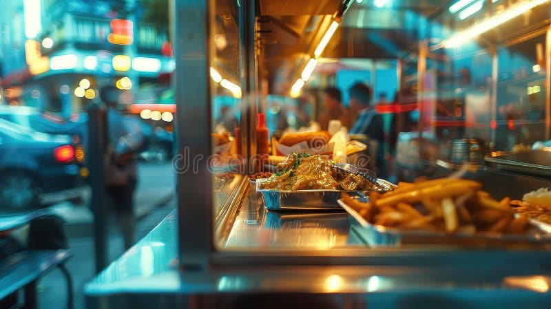 Street Food, a Delicious View of a Food Stand Stock Illustration ...
