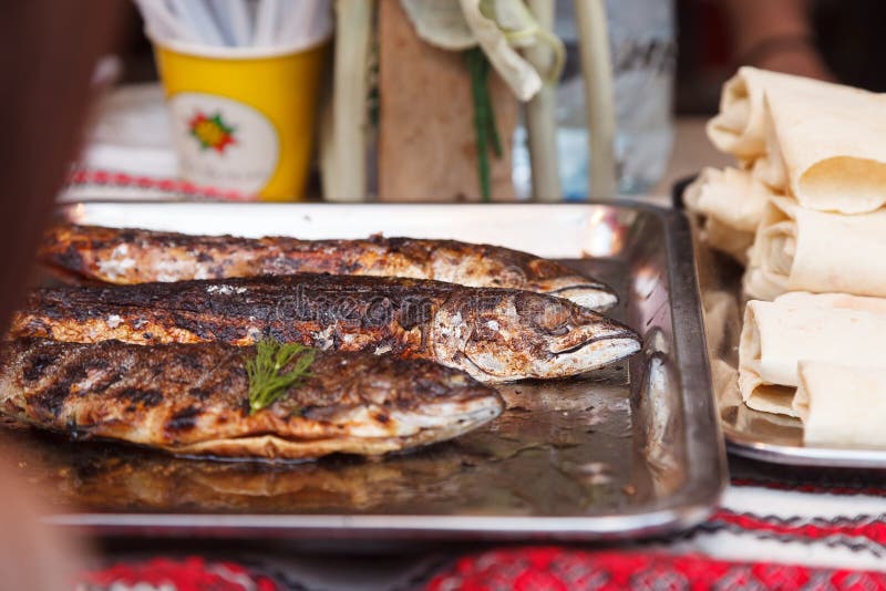 Street food. Fried fish stock photo. Image of grill, colored - 71303578