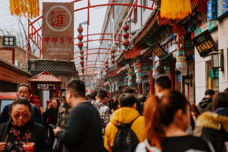 Street of a Food Market Inside Beijing Editorial Stock Photo - Image of ...