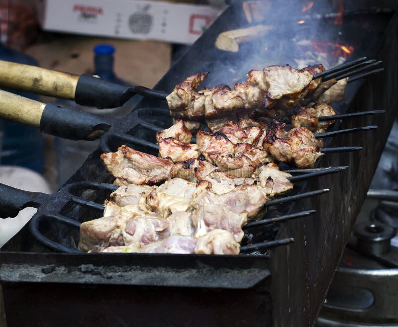Street Food, Meat on the Grill Stock Image - Image of food, snack: 73774827