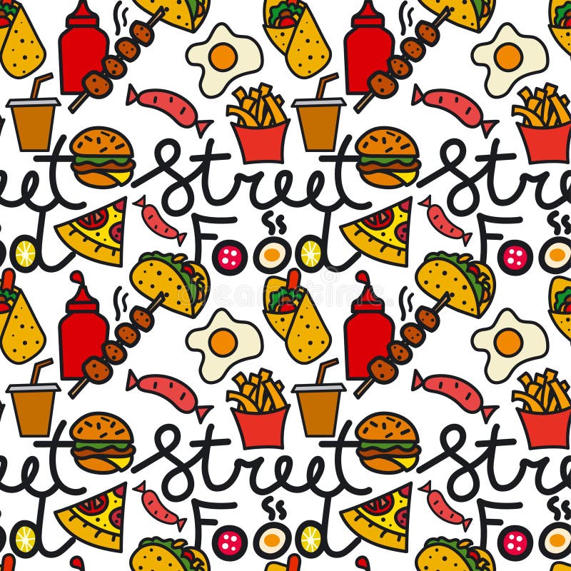 Street Food Seamless Patterns Stock Vector - Illustration of hamburger ...
