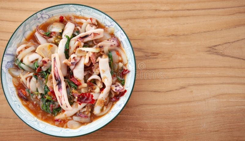 Street Food in Thailand, Stir Fried Squid with Basil Stock Photo ...