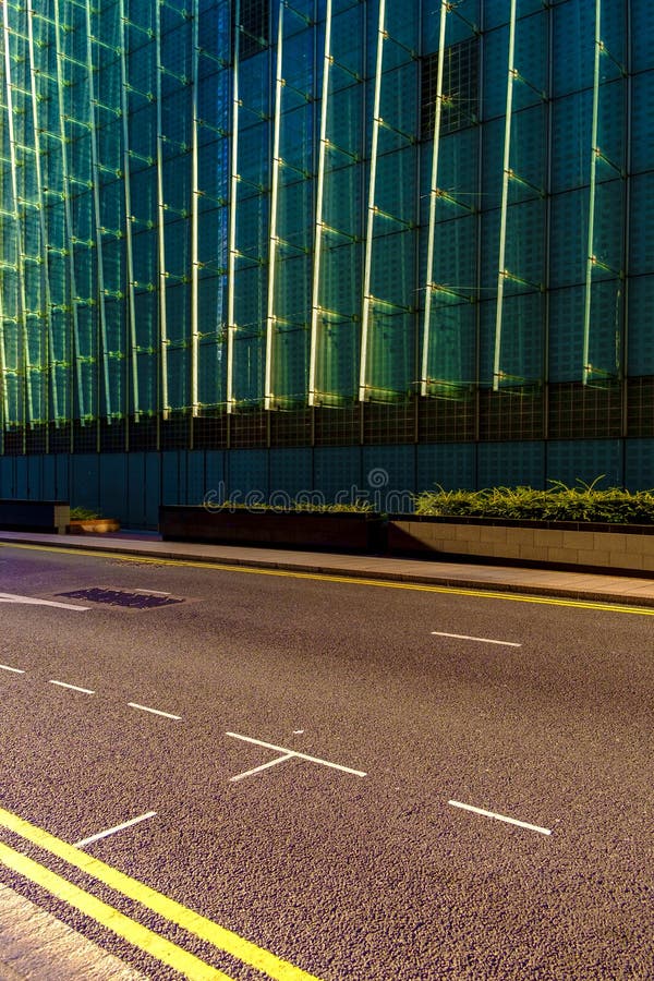 Street with Freshly Painted Lines and Building Stock Image - Image of ...