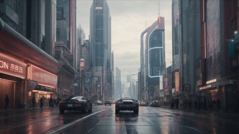 Street of a Futuristic City Generative AI Stock Illustration ...