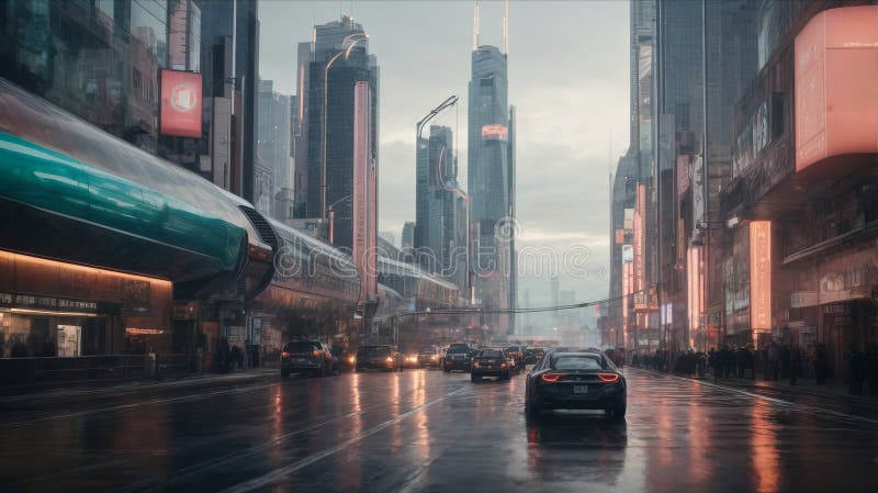 Street of a Futuristic City Generative AI Stock Illustration ...