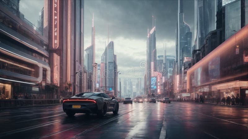 Street of a Futuristic City Generative AI Stock Illustration ...