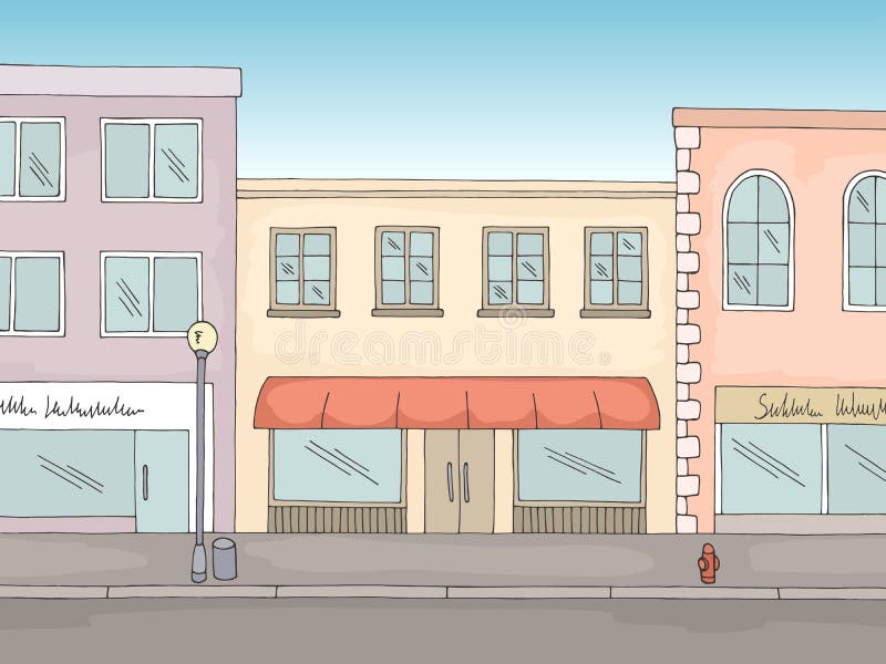 Street Road Graphic Color City Landscape Sketch Illustration Vector ...