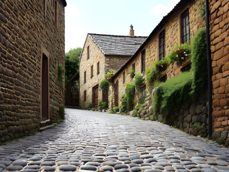 Street in the Historic Town of Cobble, Cobbled Road, Ai Generated Stock ...