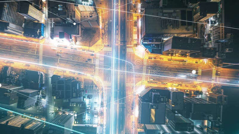 Street Intersection at Night with Modern Data Visualization Overlays ...