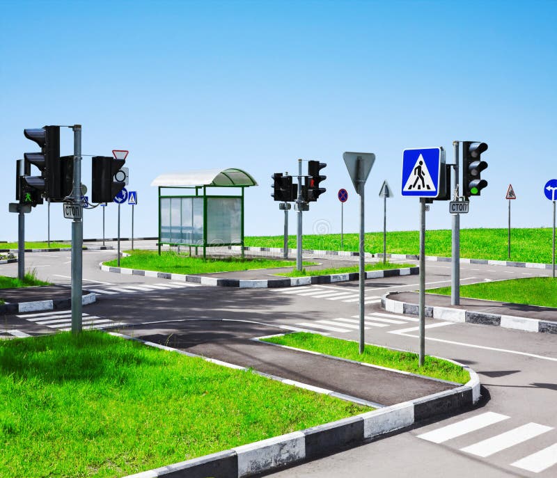 Street Intersection and Road Signs Stock Image - Image of equipment ...