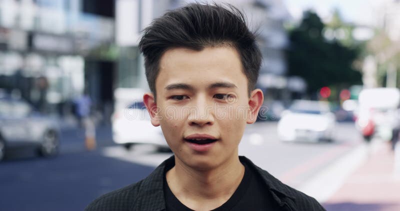 Street, Interview and Man Confused with Question and Talking with Doubt ...