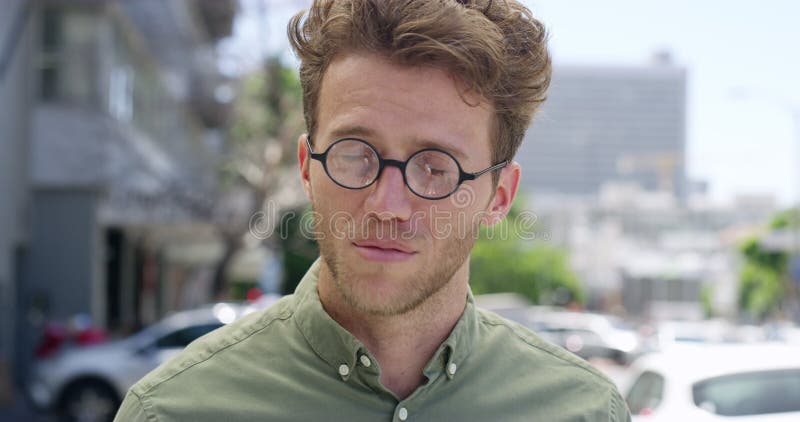 Street, Interview and Man Confused with Question and Talking with Doubt ...