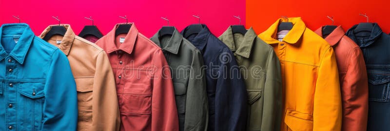 Street Jackets Arranged in Rows on a Vibrant Background Showcasing ...