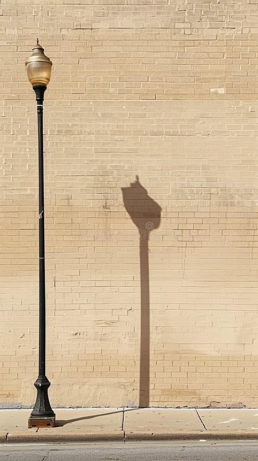 Street Lamp Casting Shadow on Brick Wall Stock Photo - Image of ...