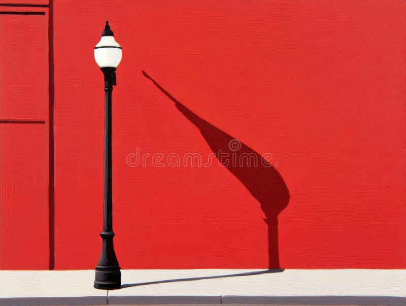 A Street Lamp Casts a Shadow on a Red Wall Stock Illustration ...