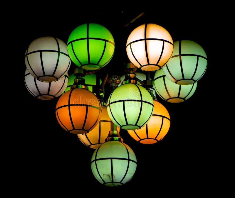 The Street Lamp in the Form of Bunches of Different Colors of Round ...
