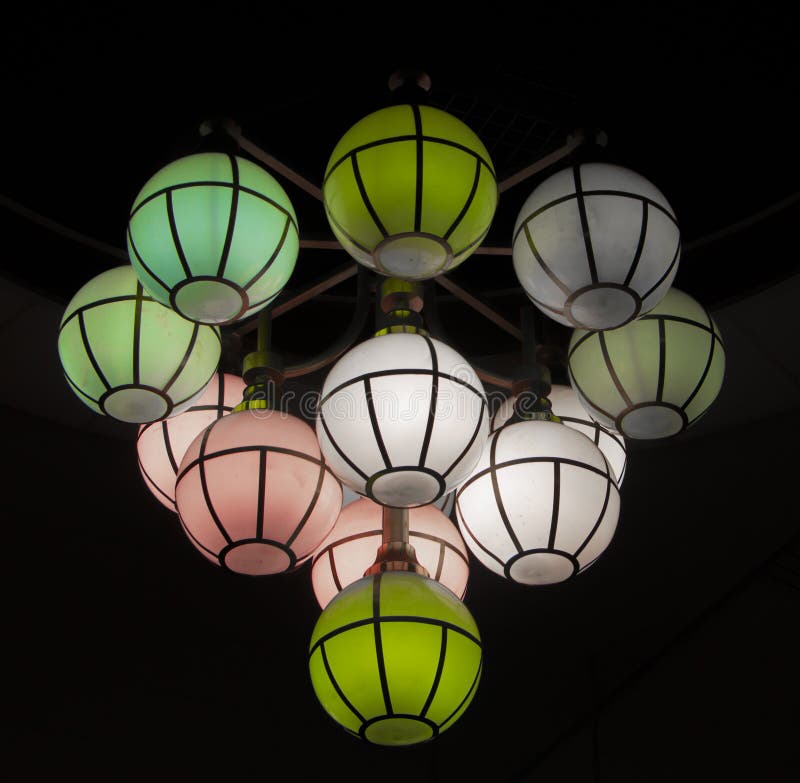 The Street Lamp in the Form of Bunches of Different Colors of Round ...