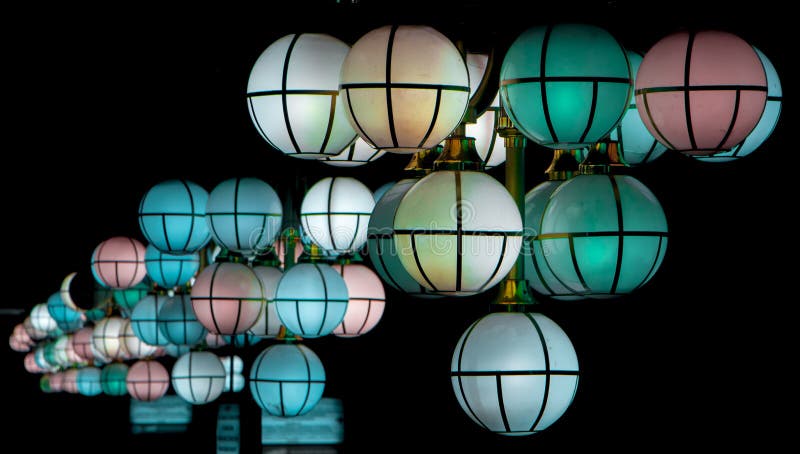 The Street Lamp in the Form of Bunches of Different Colors of Round ...