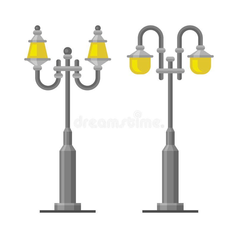 Street Lamp Light Posts Set on White Background. Vector Stock Vector ...
