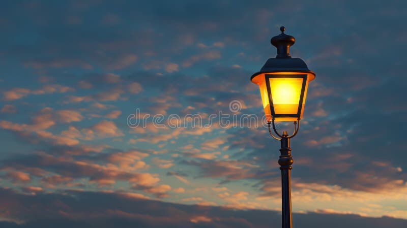 A Street Lamp is Lit Up in the Evening Sky. the Sky is Cloudy and the ...