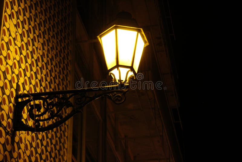 A Street Lamp at Night with the Light Stock Image - Image of town ...
