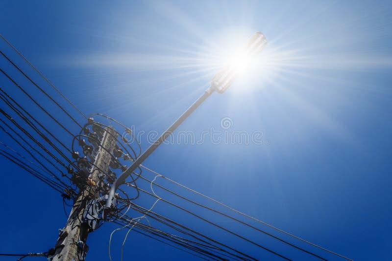 Street Lamp Post Bright on Dark Night Sky Stock Photo - Image of lamp ...