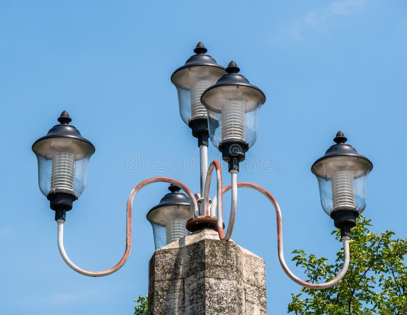 Street Lamp or Lamp Post with Many Globes Against Ble Sky Stock Image ...