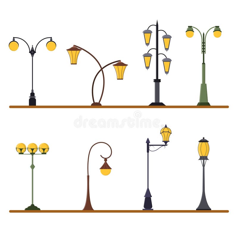 Street Lamp Post Set. Vector Stock Vector - Illustration of outdoor ...