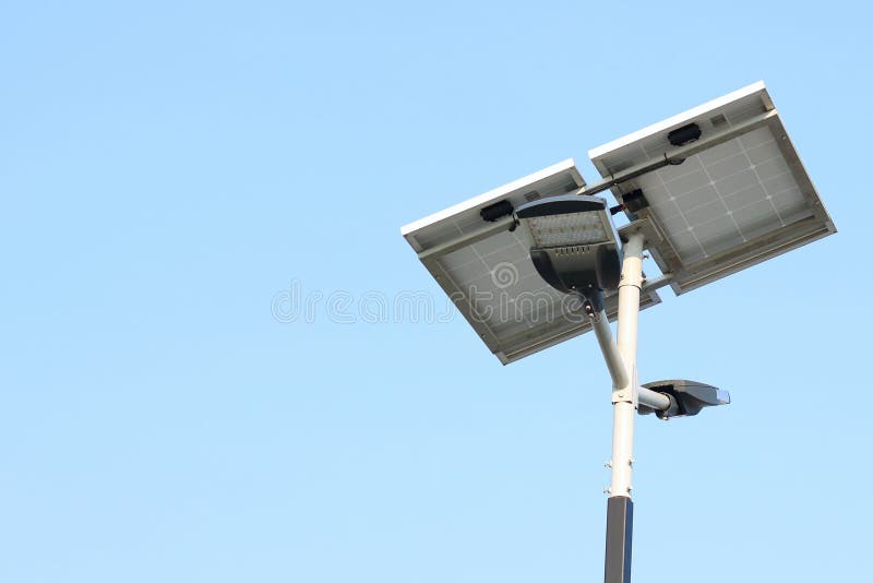 Street Lamp Post with Solar Panel Energy Against Blue Sky Background ...