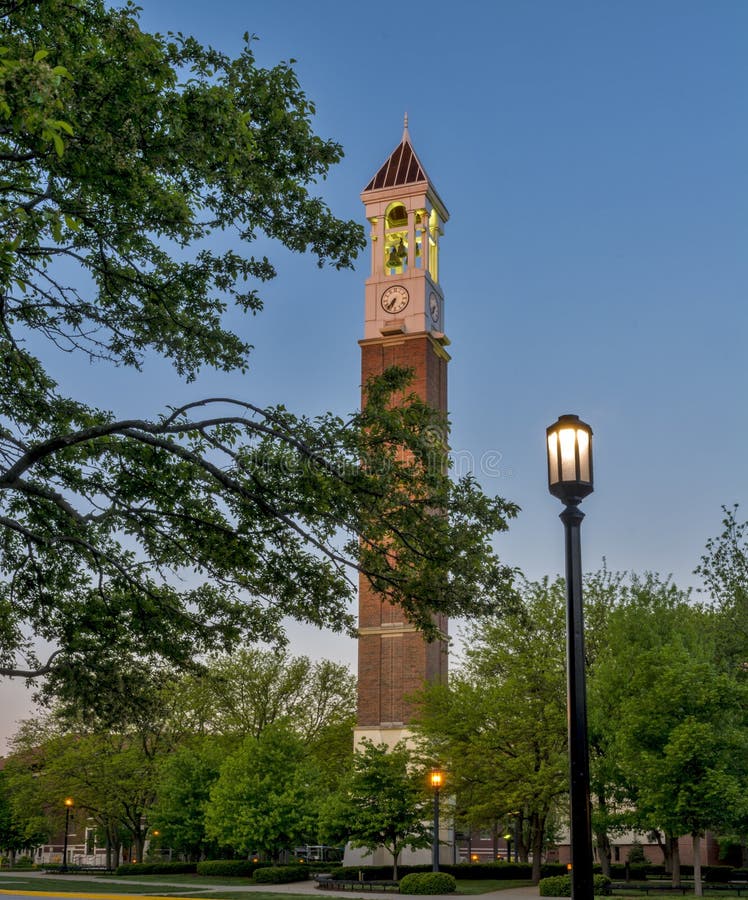Street Lamp and Purdue Clock Tower Stock Image - Image of trees, clock ...