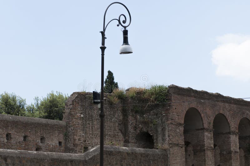 Street Lamp and Roman Walls Stock Image - Image of civilization, solid ...