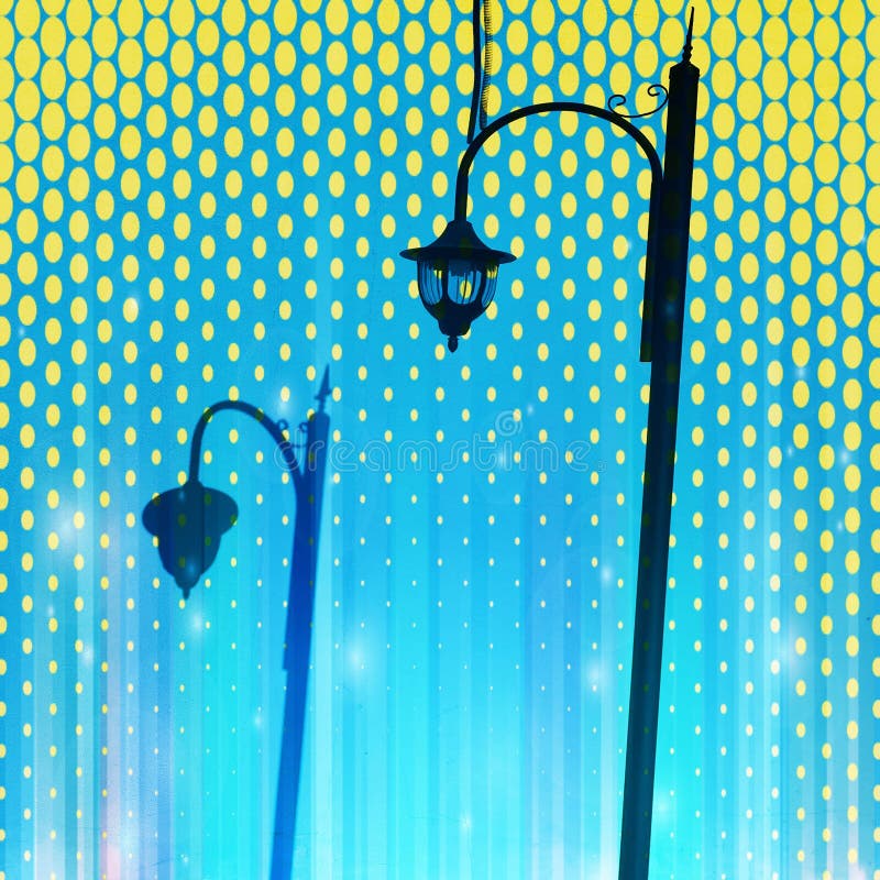 Street Lamp and Shadow in Blue and Gold Colours Stock Illustration ...