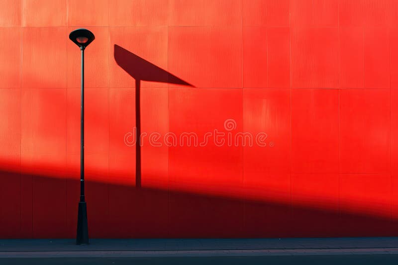 Street Lamp Shadow Cast on a Red Wall Stock Illustration - Illustration ...