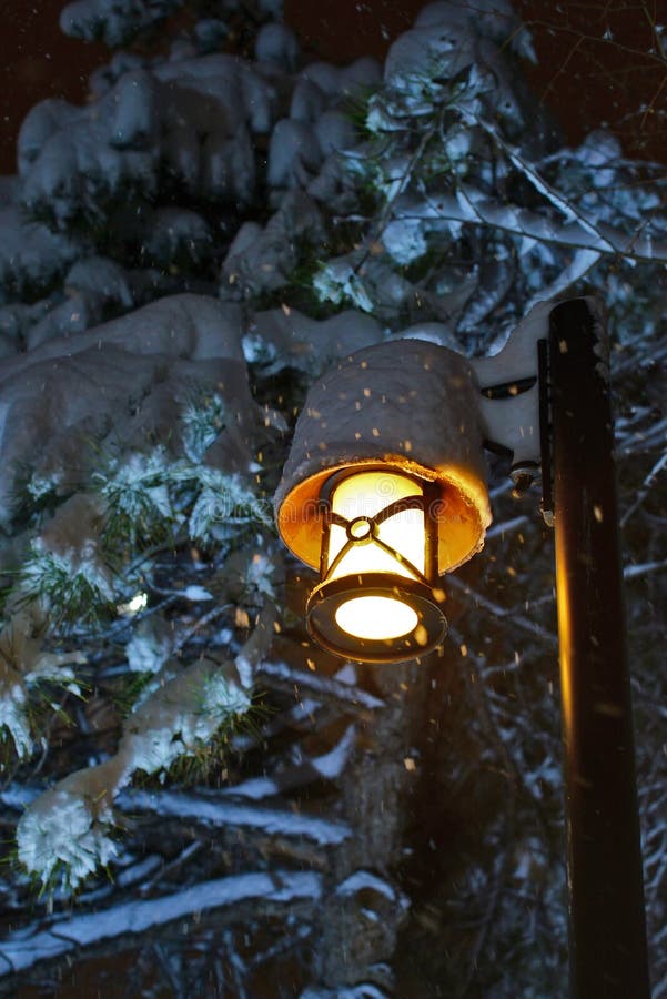 Street lamp and snow scene stock photo. Image of nature - 49405386