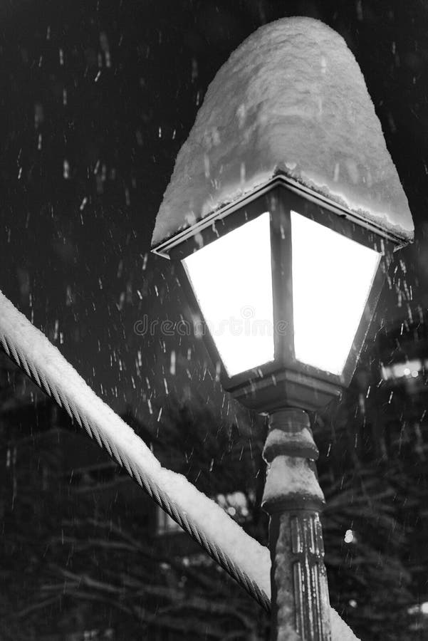 Street lamp and snow scene stock photo. Image of nature - 49405386