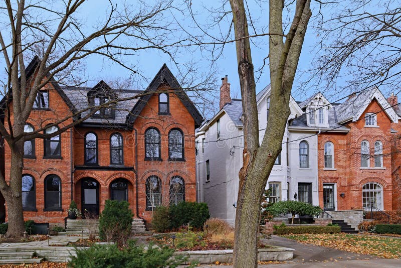 Street with Large Old Brick Semidetached Houses Stock Photo - Image of ...