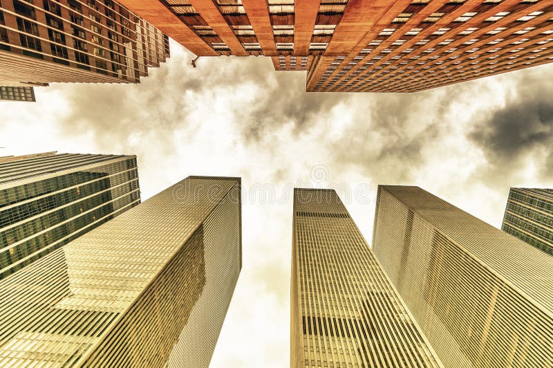 Street Level View of Manhattan Skyscrapers Stock Image - Image of ...