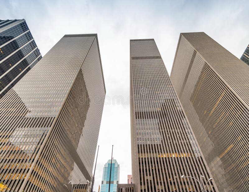 Street Level View of Manhattan Skyscrapers Stock Photo - Image of ...