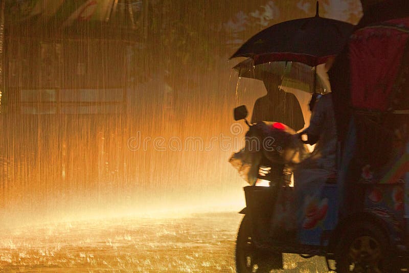 Street Life in the Heavy Rain Fall. Stock Image - Image of life, fall ...