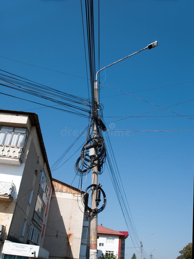 Street light with cable stock image. Image of curios - 99075795