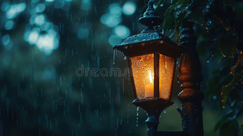 A Street Light with a Candle Lit in the Rain. Suitable for Various ...