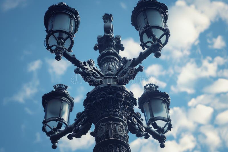 Street Light with Clock, Suitable for Urban Concepts Stock Photo ...