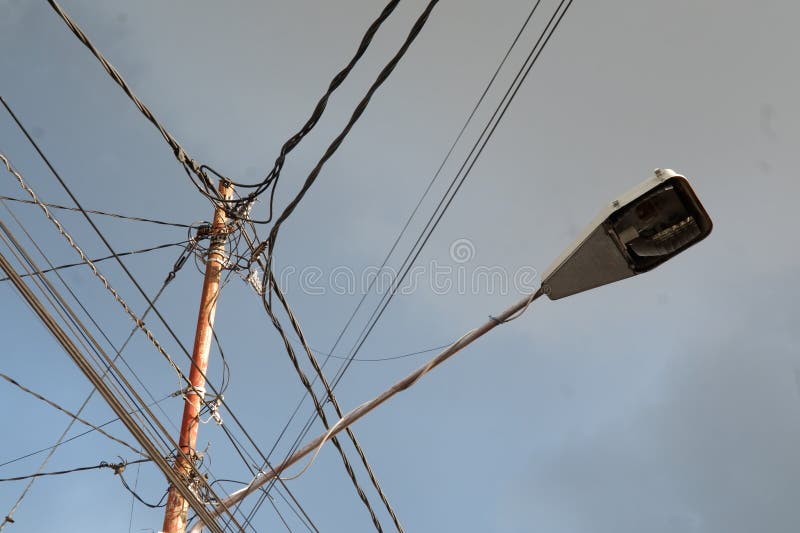 Street Light and Electric Cables on Utility Pole Stock Photo - Image of ...
