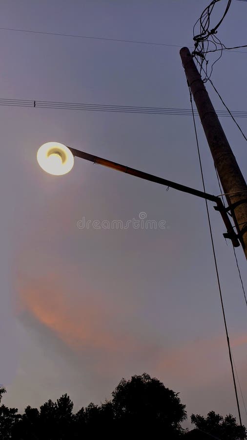 Street Light and Electric Power at Sunrise Time Stock Image - Image of ...