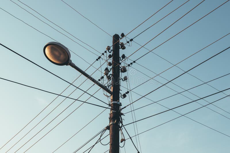 Street Light with Electricity Utility Pole and Electrical Wires Stock ...