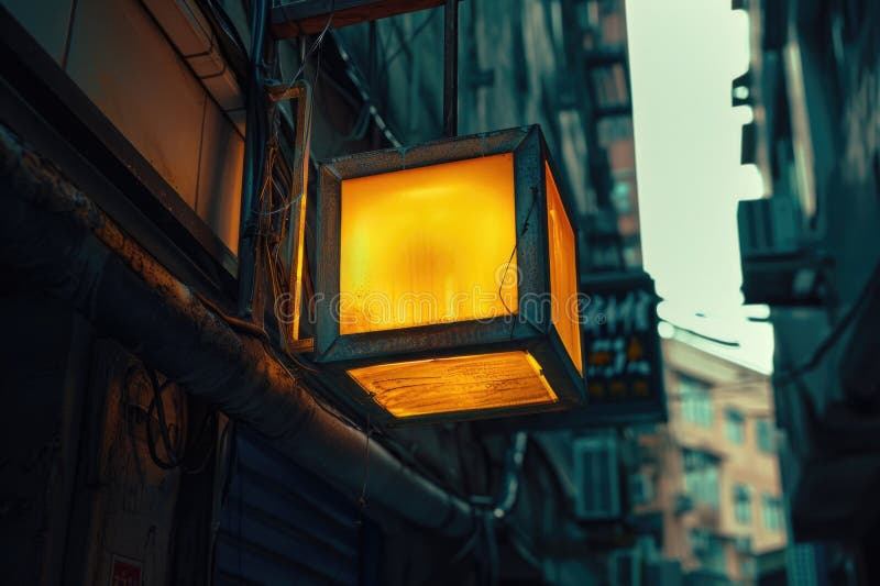 Street Light Hangs Side Building Providing Illumination Night Stock ...